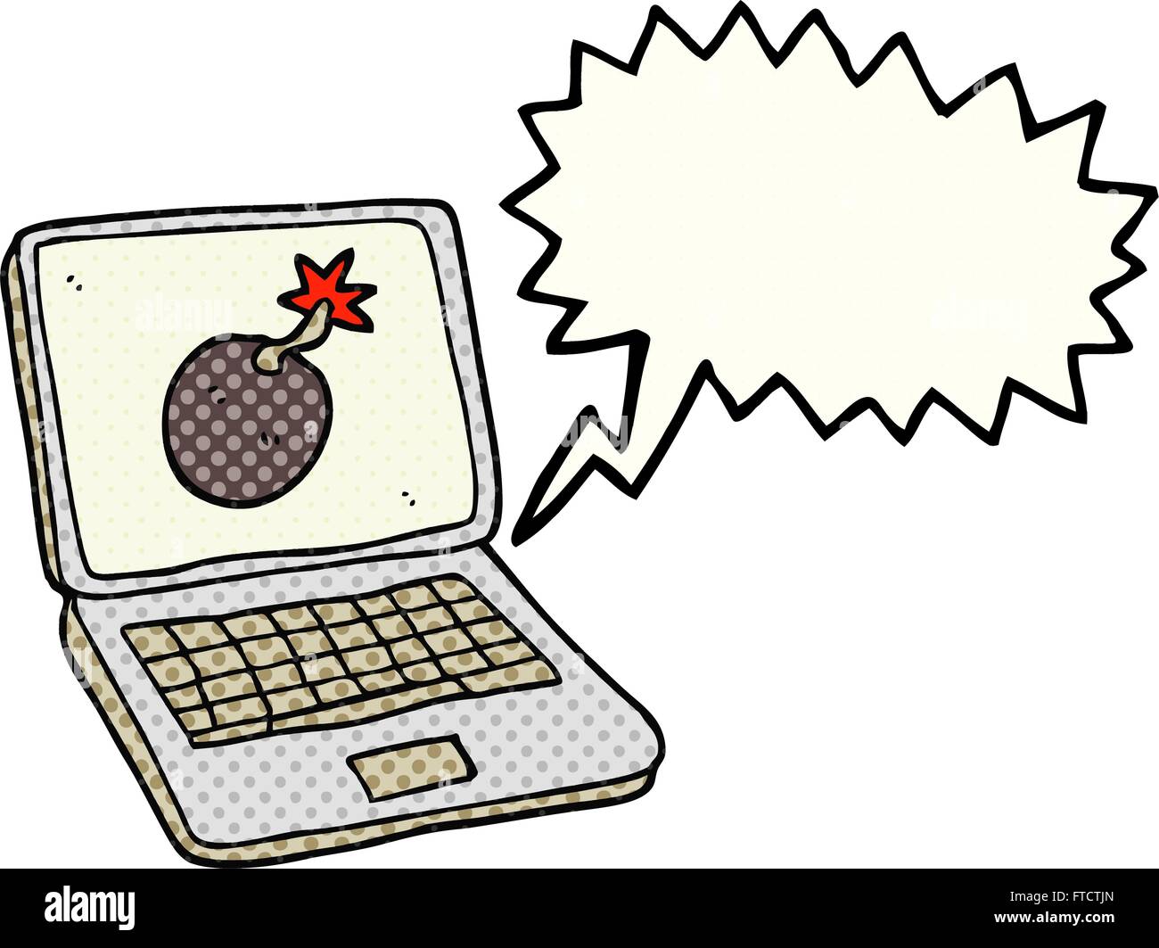 freehand drawn comic book speech bubble cartoon laptop computer with ...