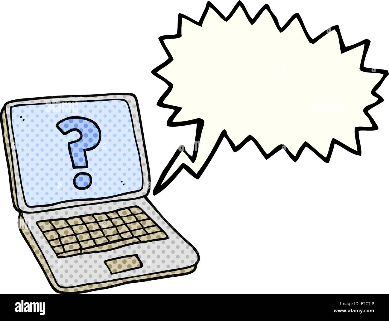 freehand drawn comic book speech bubble cartoon laptop computer with question mark Stock Vector ...
