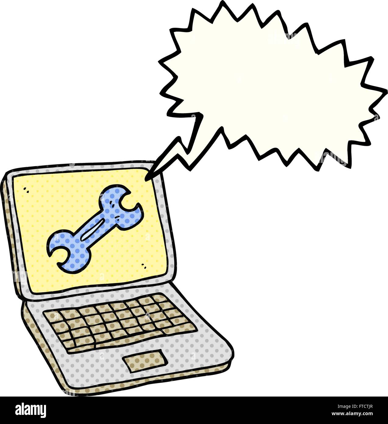 freehand drawn comic book speech bubble cartoon laptop computer with ...