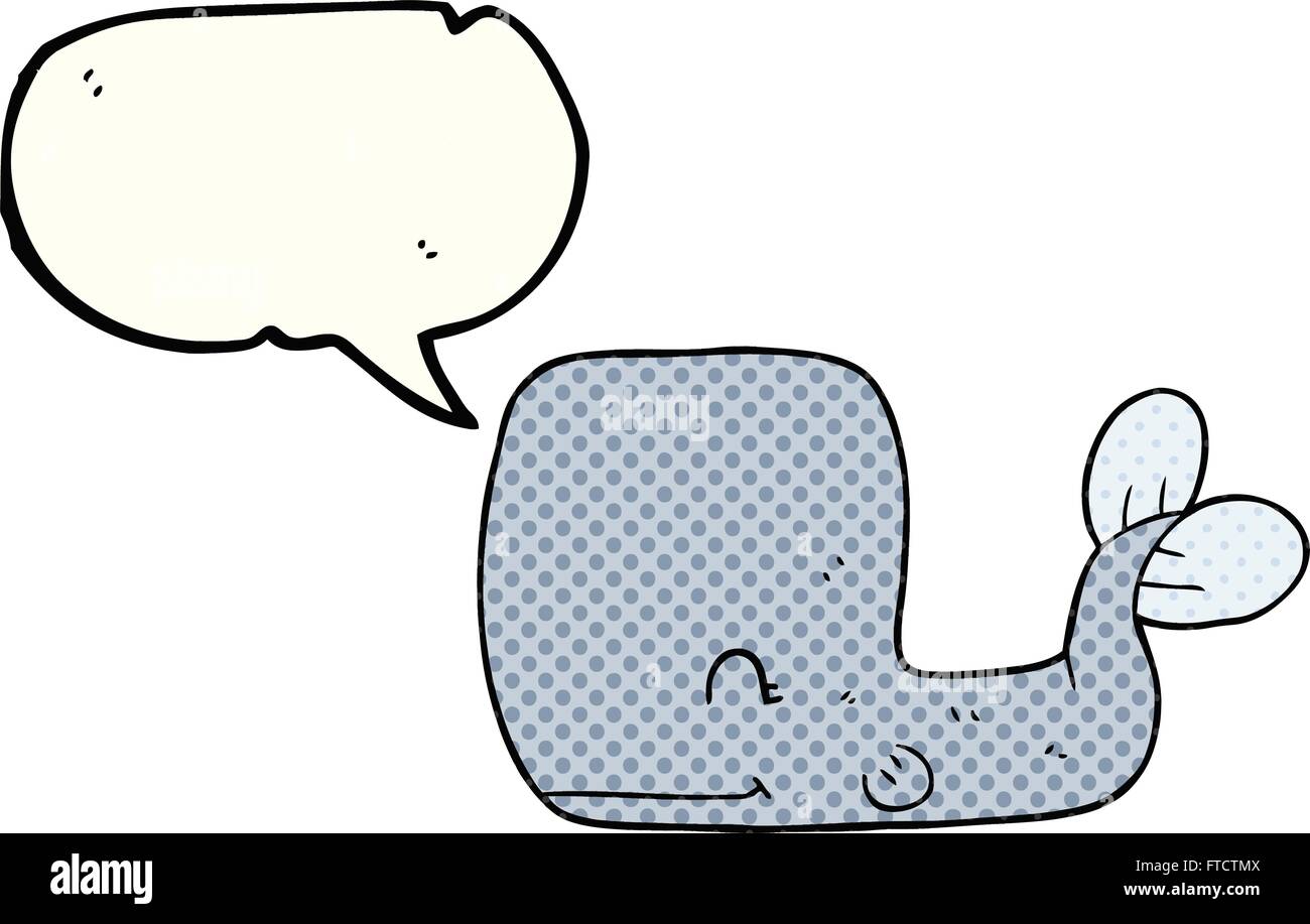 freehand drawn comic book speech bubble cartoon happy whale Stock ...