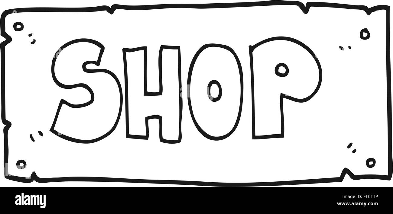 freehand drawn black and white cartoon shop sign Stock Vector Image ...