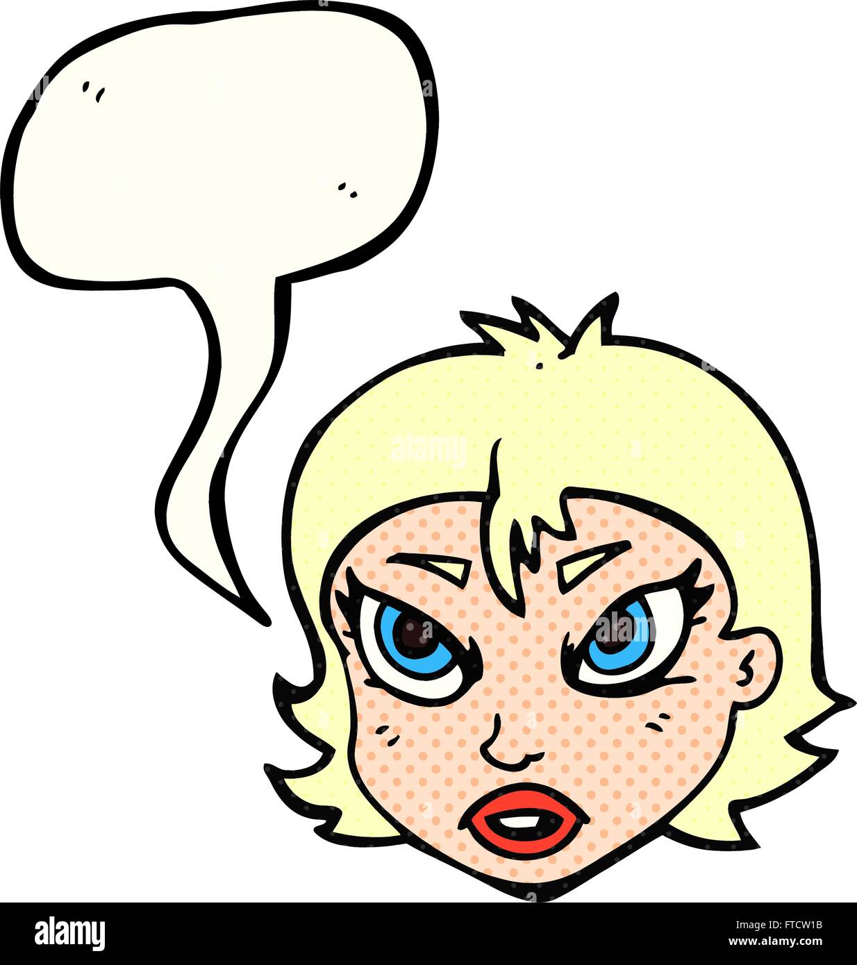 freehand drawn comic book speech bubble cartoon angry female face Stock ...