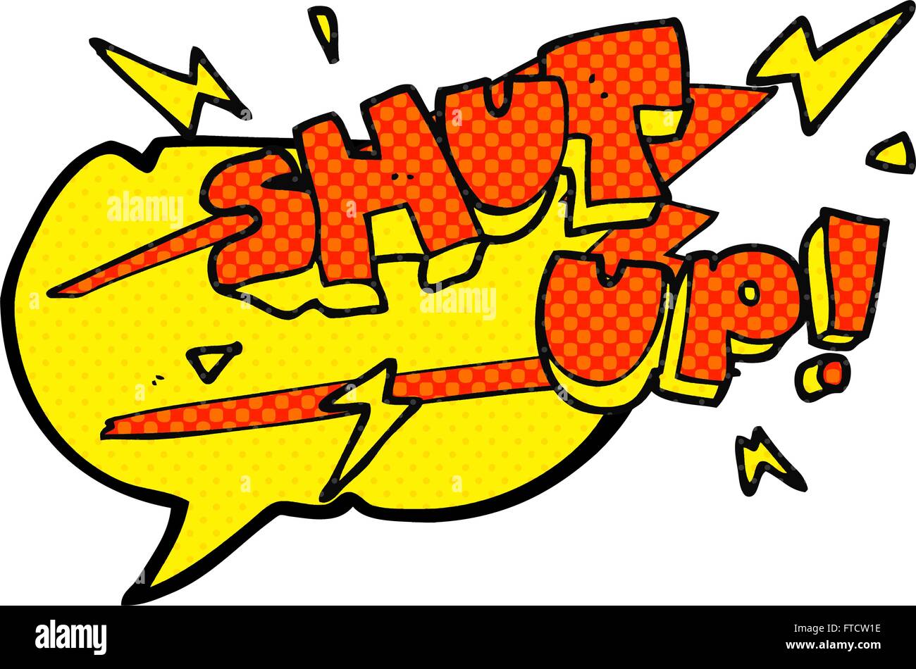 freehand drawn comic book speech bubble cartoon shut up! symbol Stock ...
