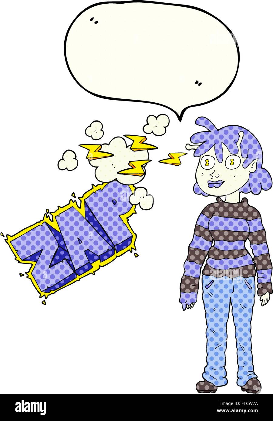 freehand drawn comic book speech bubble cartoon casual alien girl using ...