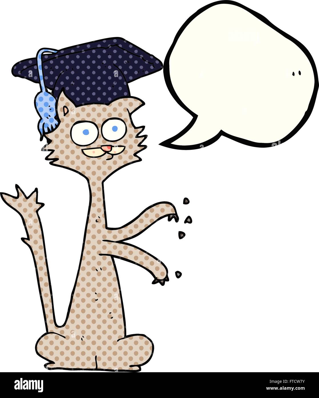 freehand drawn comic book speech bubble cartoon cat scratching with ...