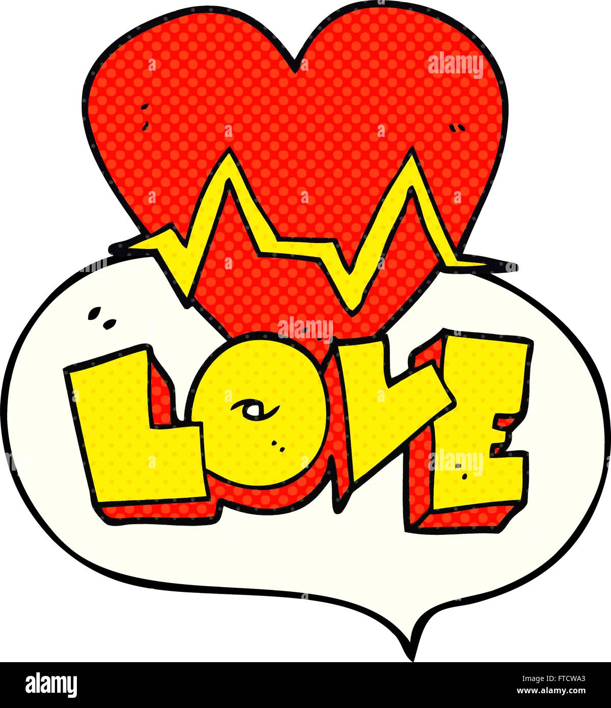 freehand drawn comic book speech bubble cartoon heart rate pulse love ...