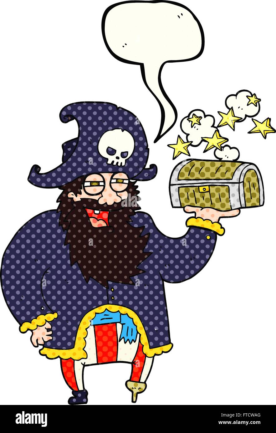 freehand drawn comic book speech bubble cartoon pirate captain with ...