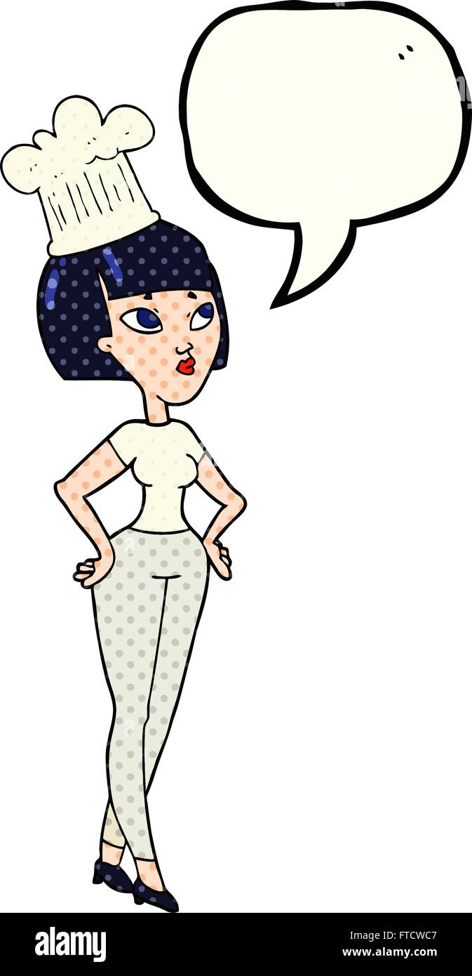 freehand drawn comic book speech bubble cartoon female chef Stock ...