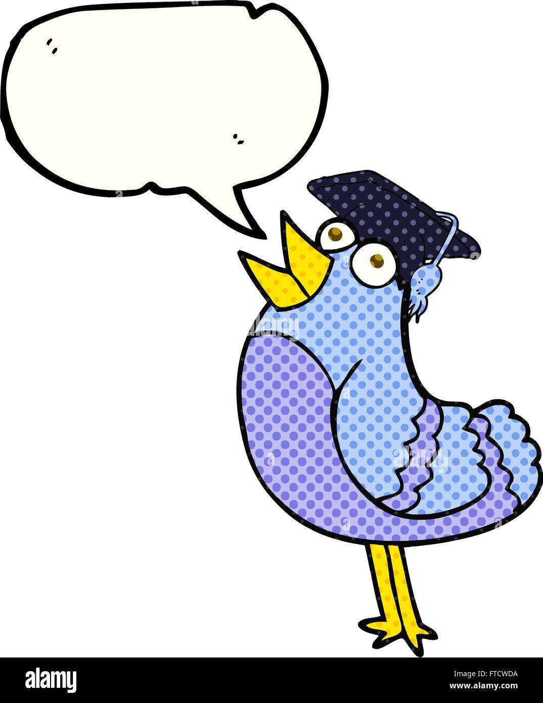 freehand drawn comic book speech bubble cartoon bird wearing graduation ...