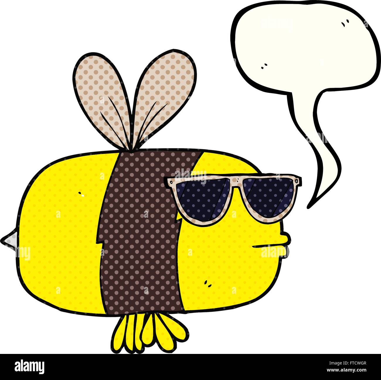 freehand drawn comic book speech bubble cartoon bee wearing sunglasses ...