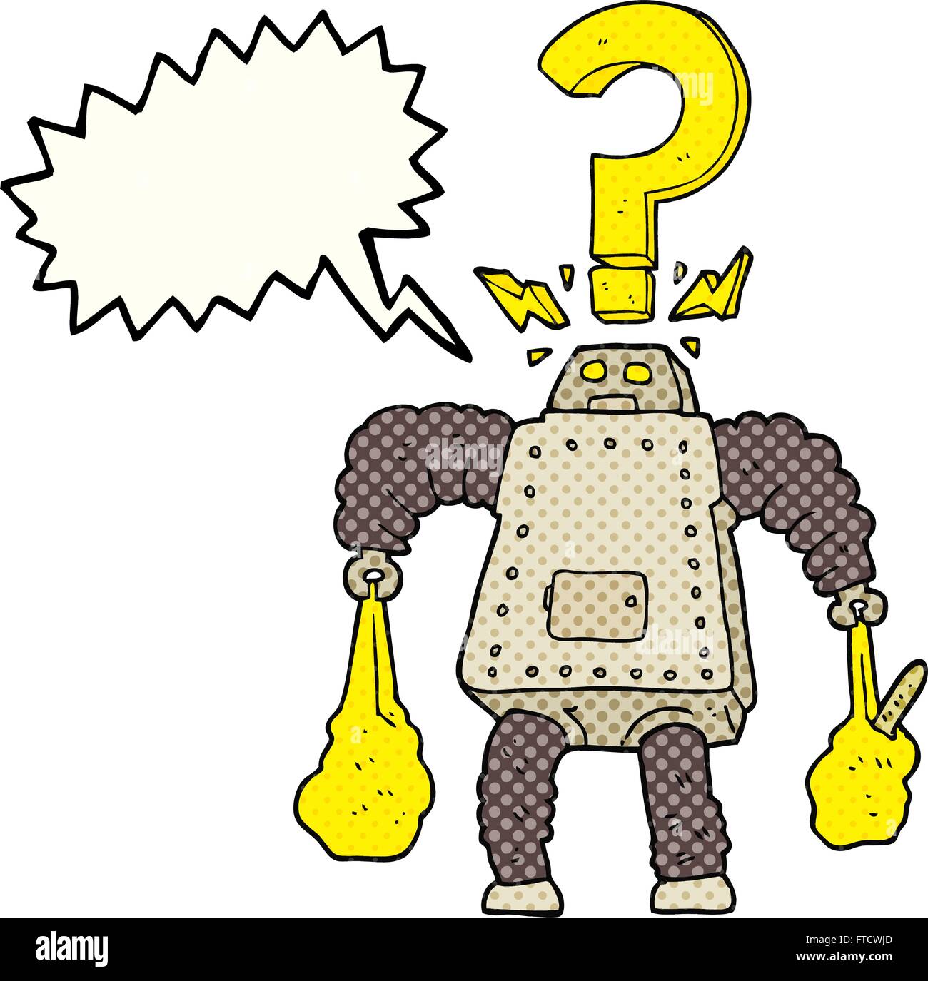 freehand drawn comic book speech bubble cartoon confused robot carrying shopping Stock Vector ...