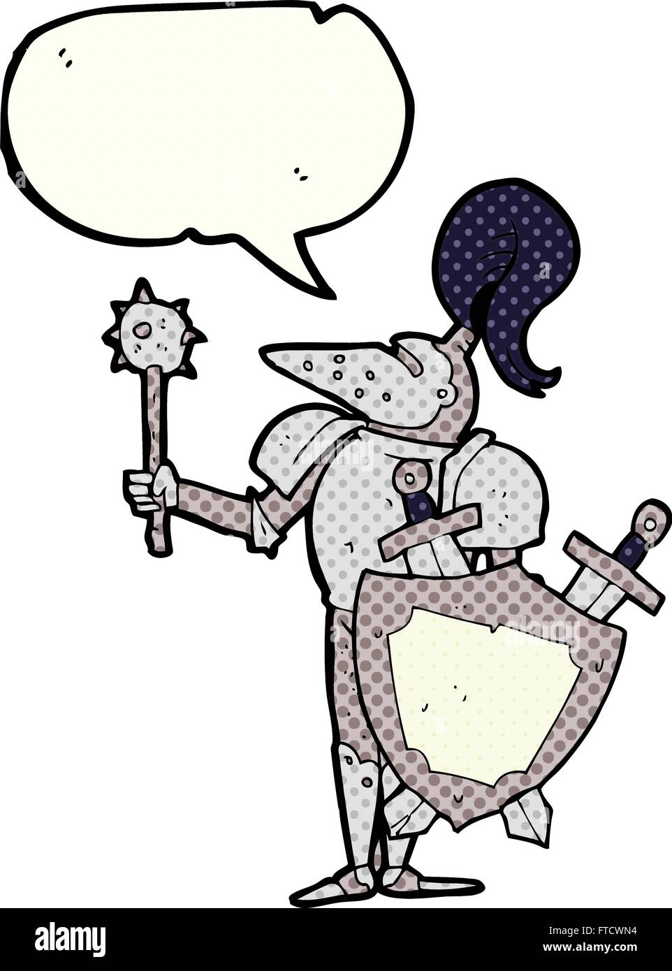 freehand drawn comic book speech bubble cartoon medieval knight with ...