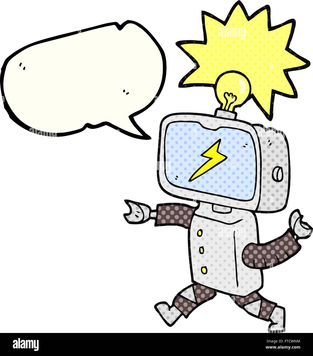 freehand drawn comic book speech bubble cartoon little robot Stock ...