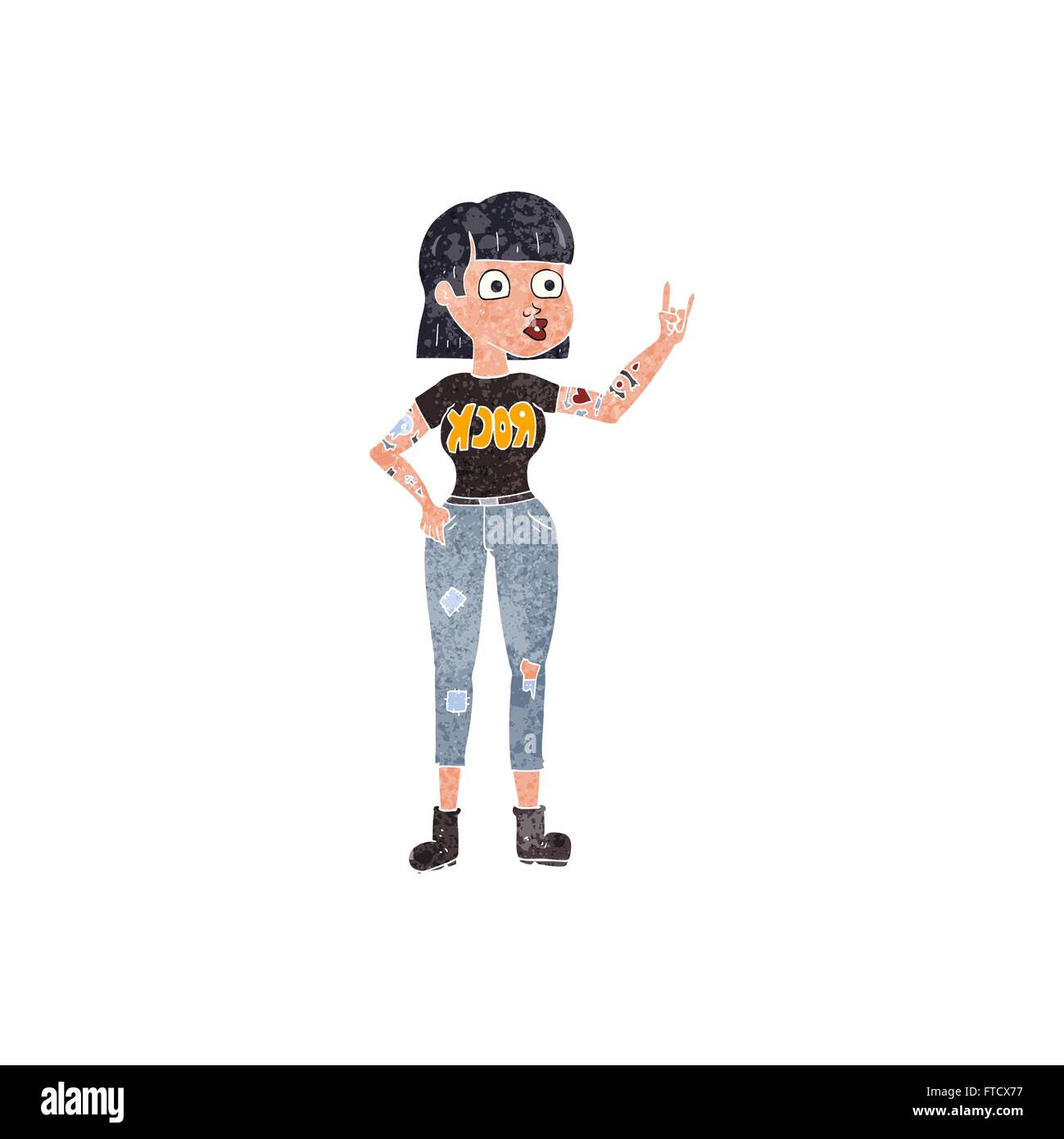 freehand retro cartoon rock girl Stock Vector Image & Art - Alamy