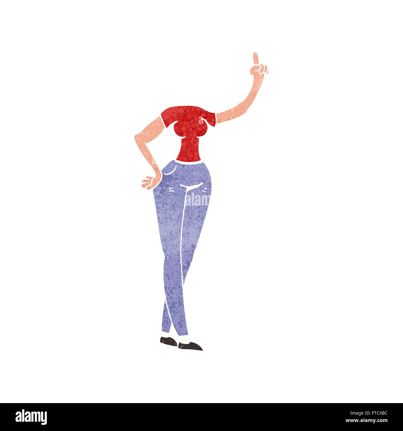 freehand retro cartoon female body with raised hand Stock Vector Image ...