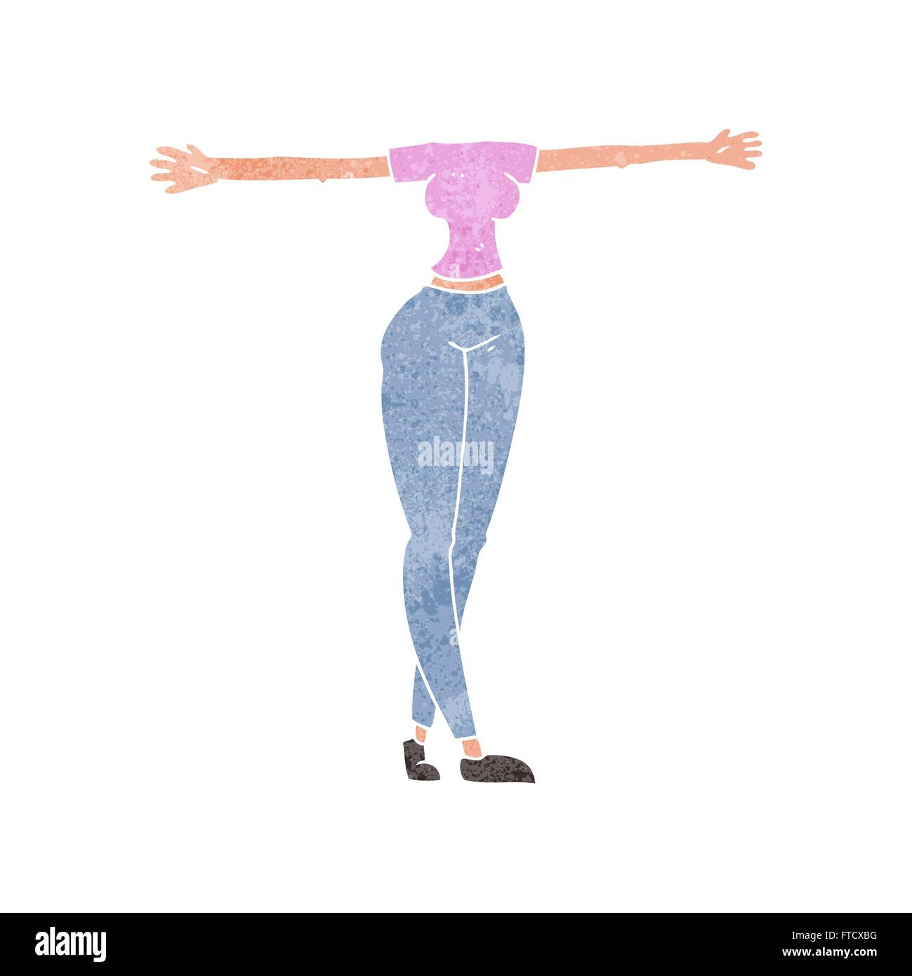 freehand retro cartoon female body with wide arms Stock Vector Image ...