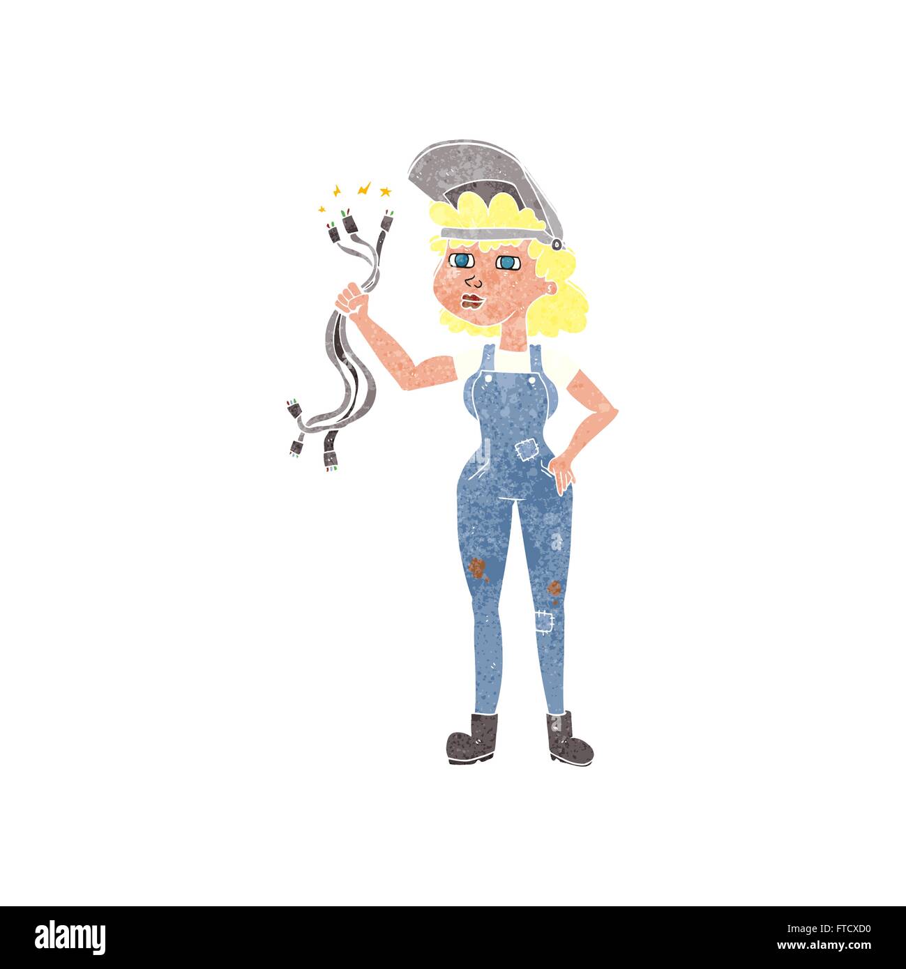 freehand retro cartoon electrician woman Stock Vector Image & Art - Alamy
