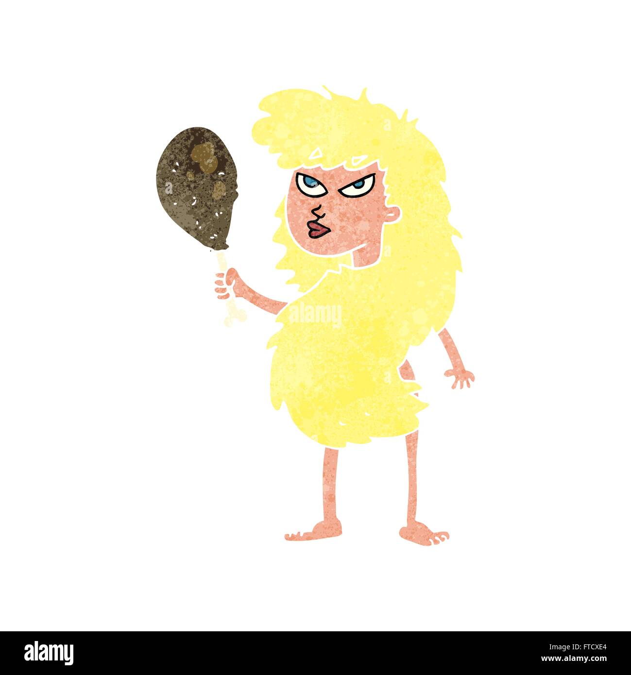 freehand retro cartoon cavewoman with meat Stock Vector Image & Art - Alamy