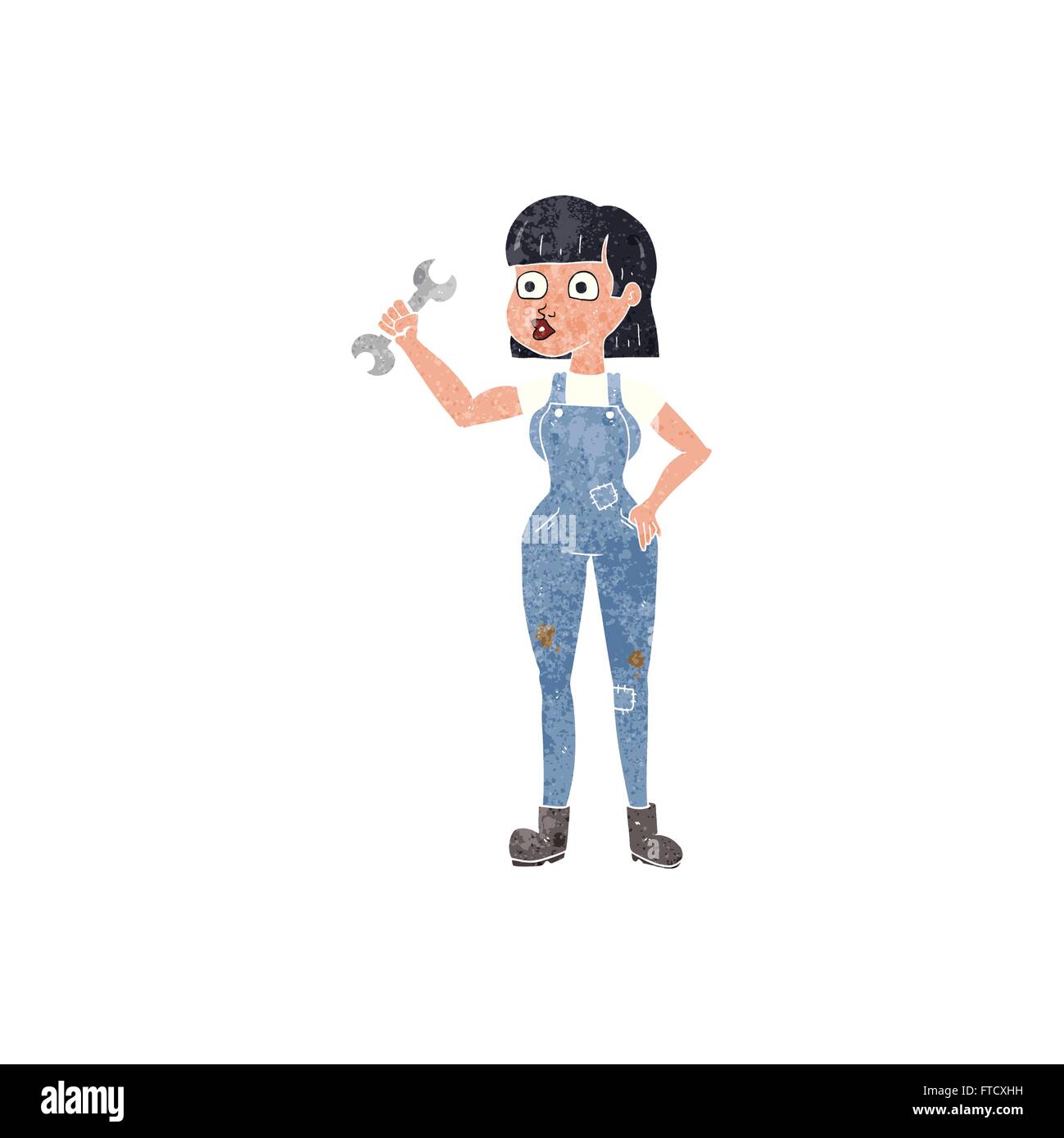 freehand retro cartoon mechanic woman Stock Vector Image & Art - Alamy