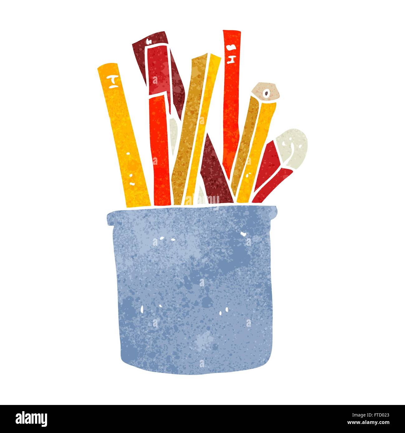 freehand retro cartoon desk pot of pencils and pens Stock Vector Image ...