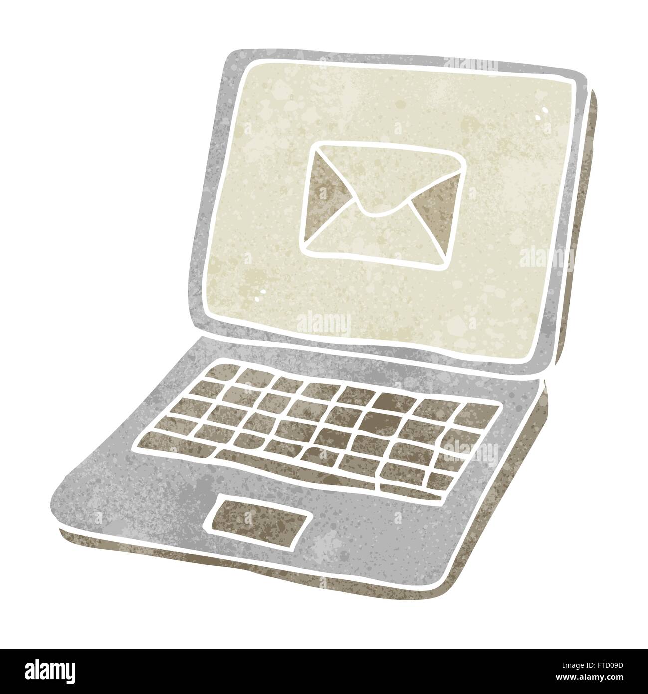 freehand retro cartoon laptop computer with message symbol on screen ...