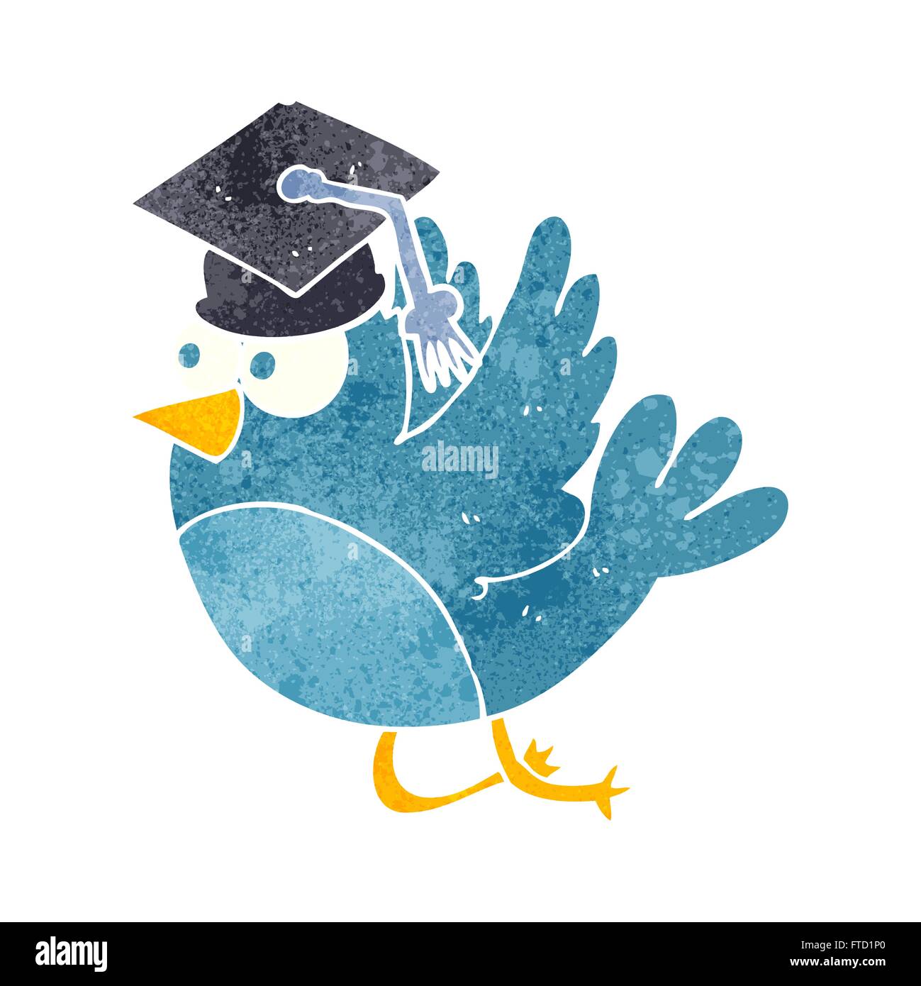 freehand retro cartoon bird wearing graduation cap Stock Vector Image ...