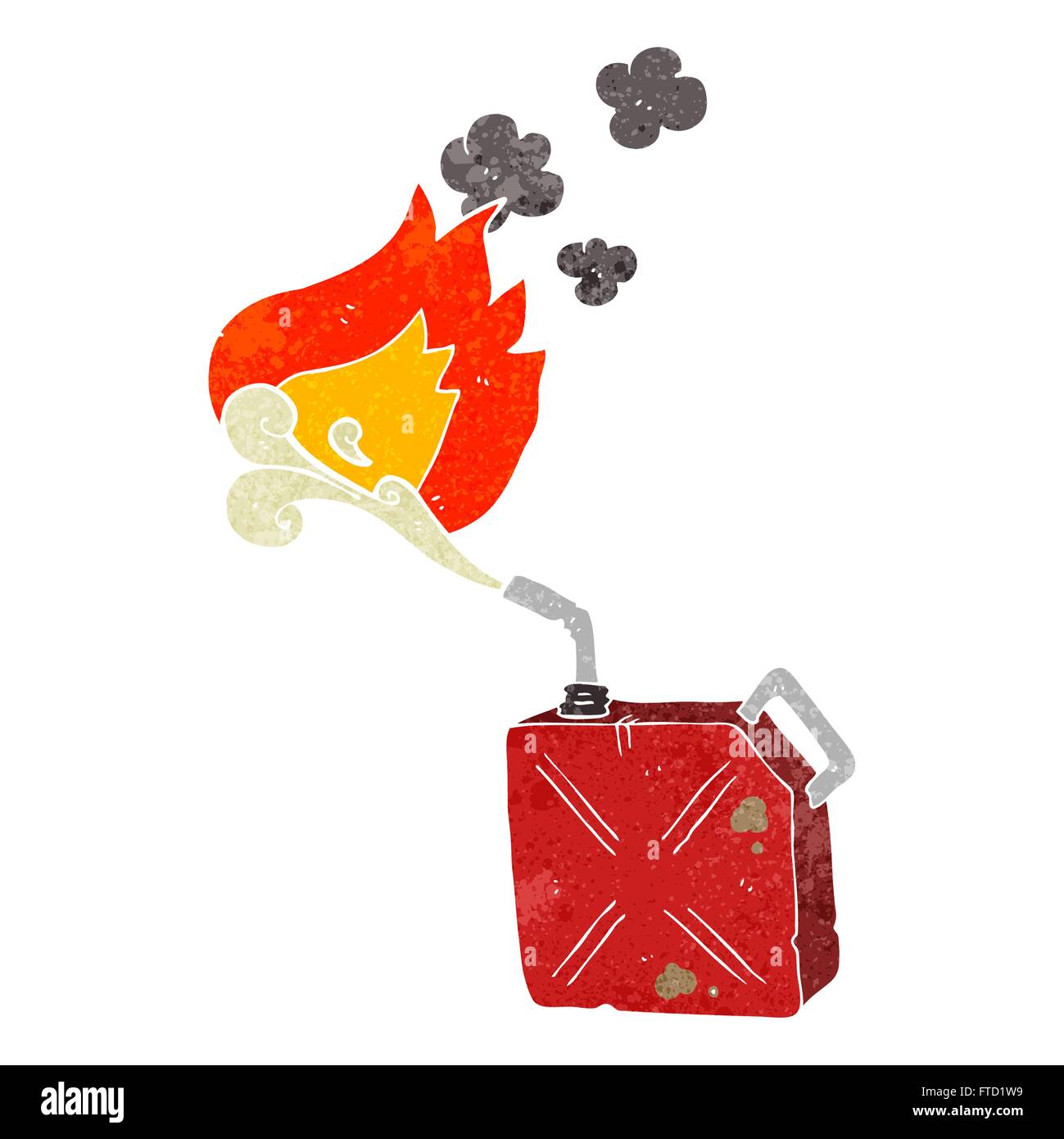 freehand retro cartoon fuel can with burning fuel spray Stock Vector ...