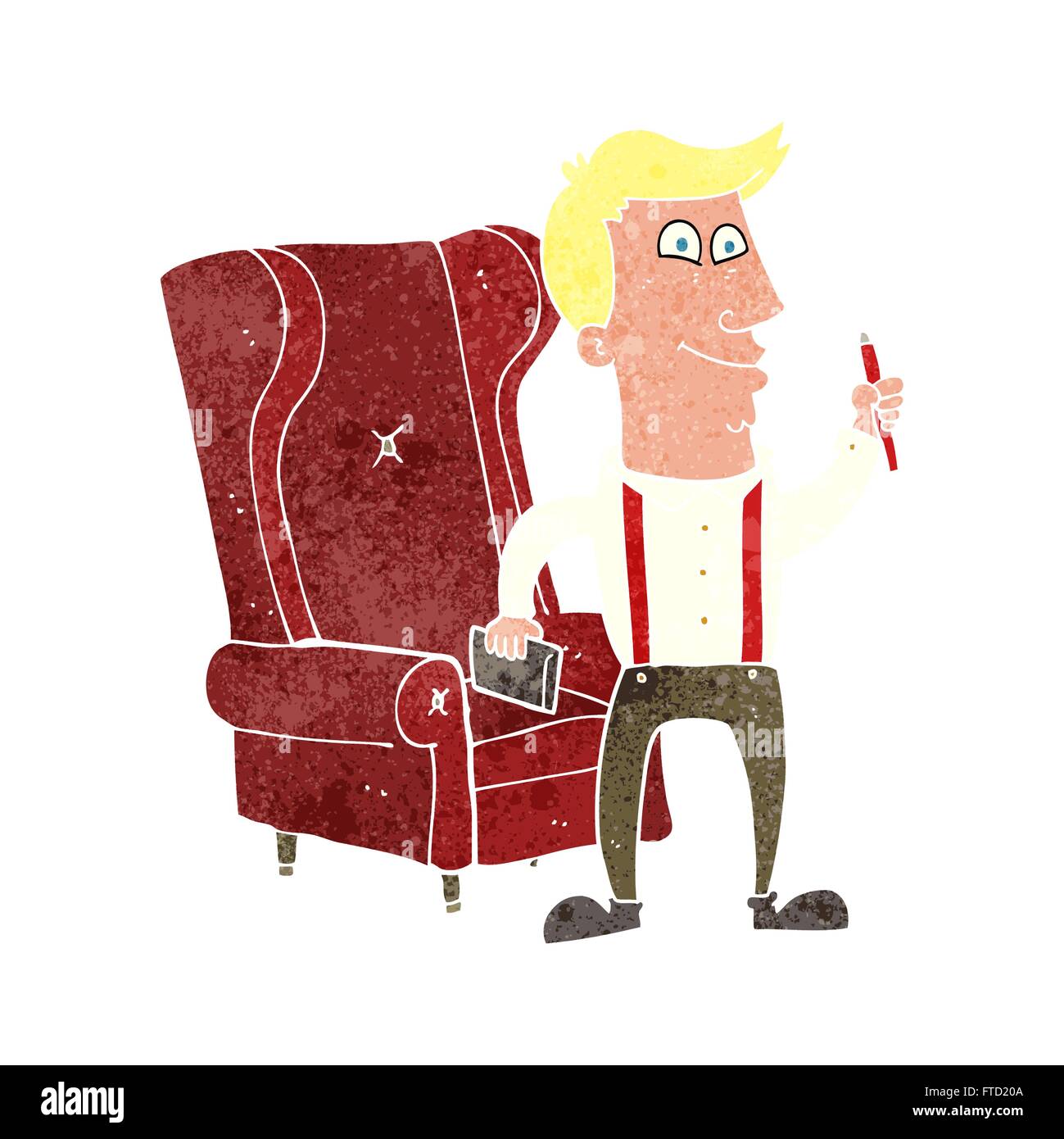 freehand retro cartoon man with notebook and pen Stock Vector Image ...