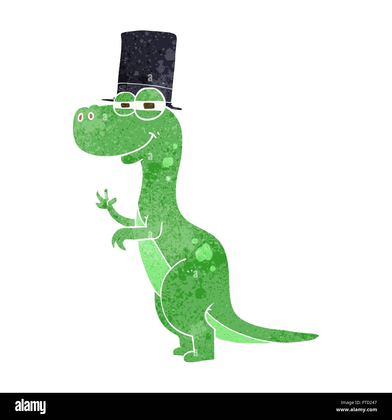 freehand retro cartoon dinosaur wearing top hat Stock Vector Image ...