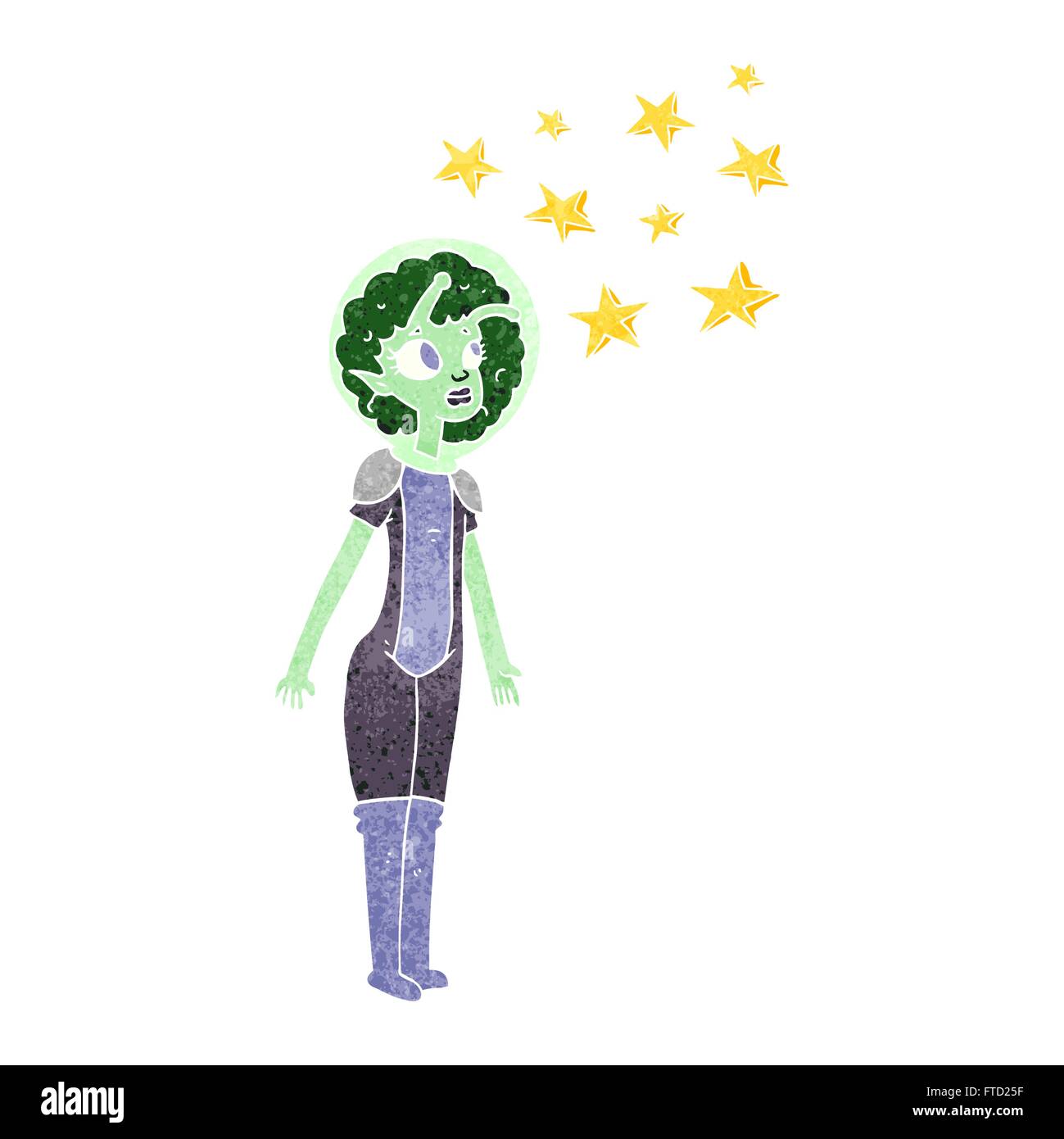freehand retro cartoon alien space girl Stock Vector Image & Art - Alamy