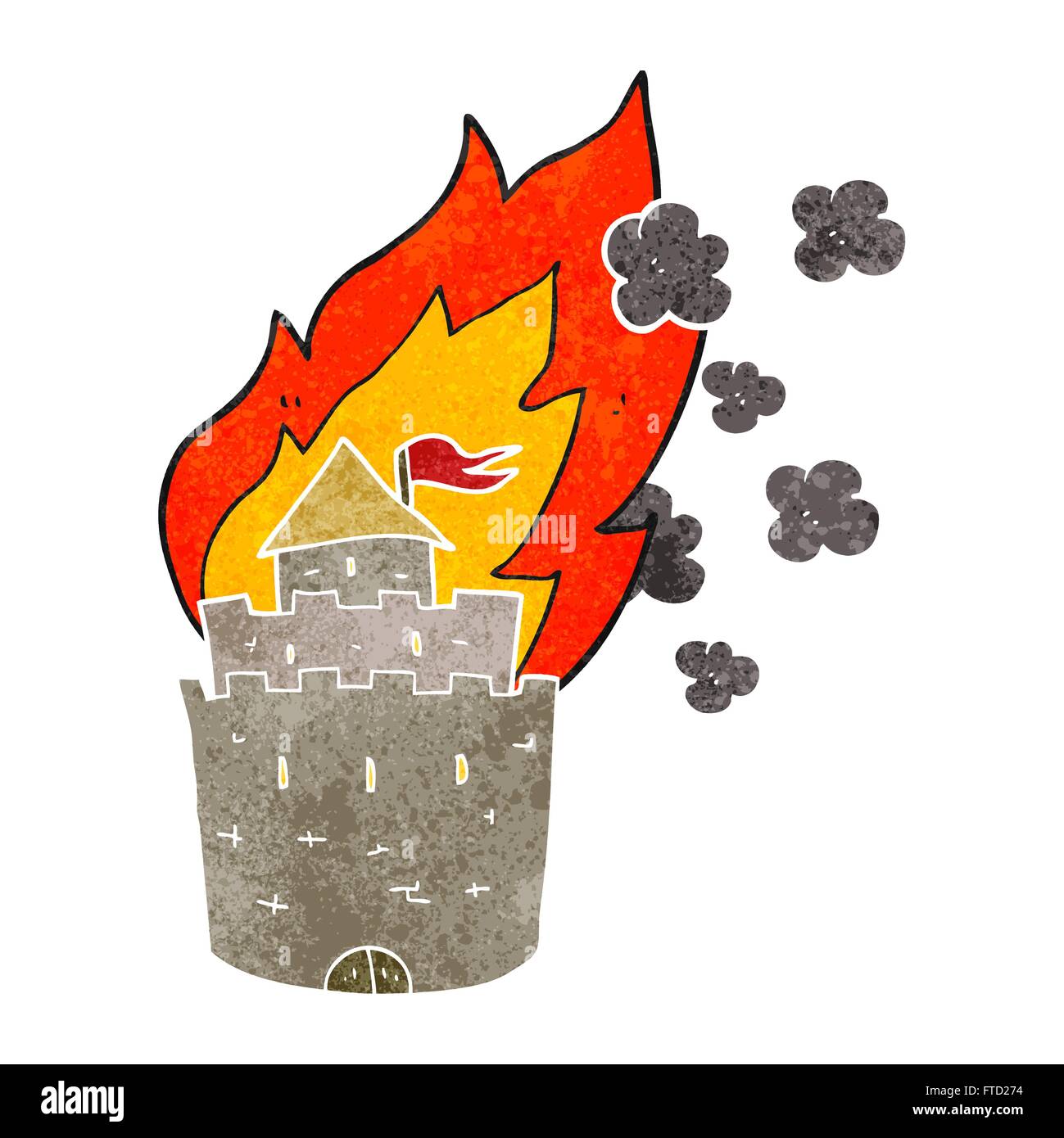 freehand retro cartoon burning castle Stock Vector Image & Art - Alamy