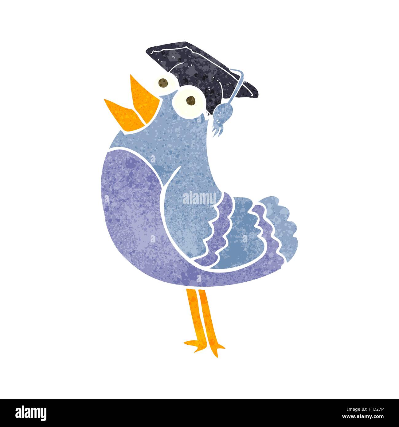 freehand retro cartoon bird wearing graduation cap Stock Vector Image ...