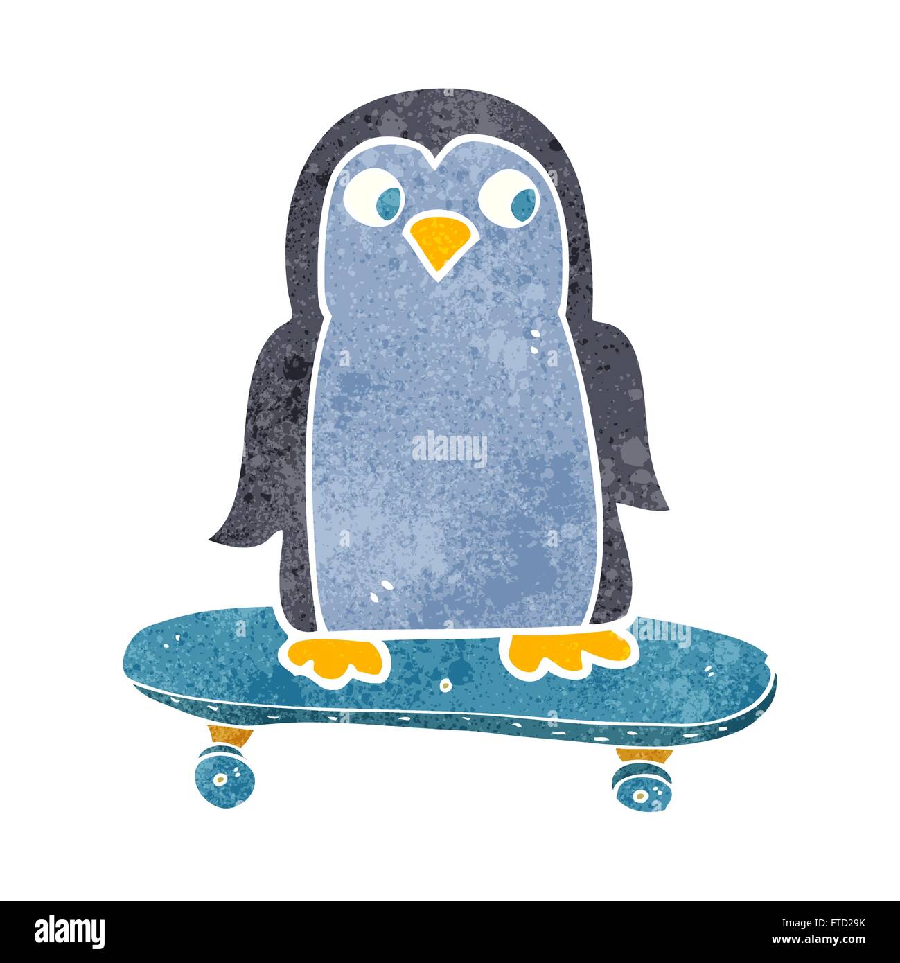 freehand retro cartoon penguin riding skateboard Stock Vector Image ...