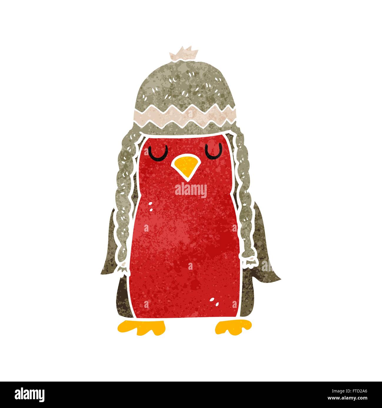 freehand retro cartoon robin wearing winter hat Stock Vector Image ...