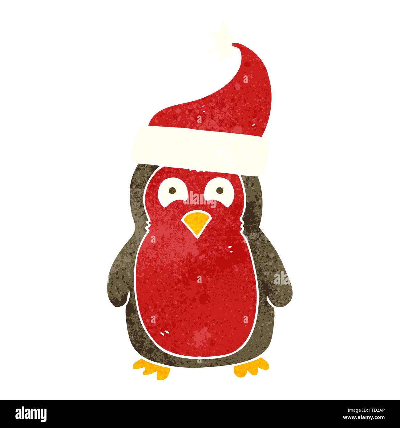 freehand retro cartoon christmas robin wearing christmas hat Stock ...