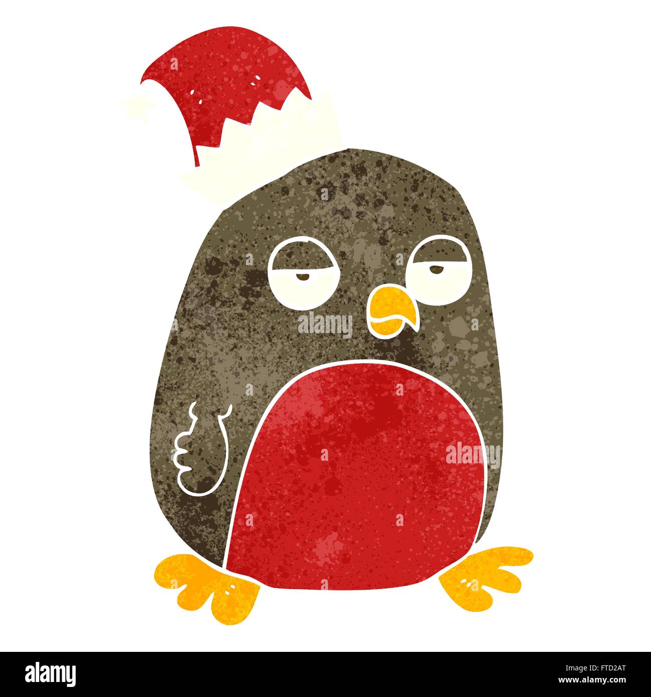 freehand retro cartoon christmas robin wearing christmas hat Stock ...