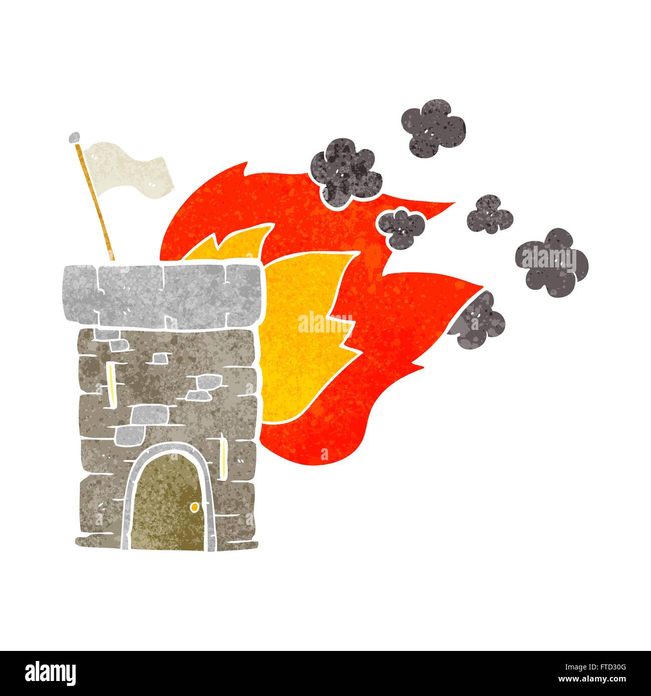 freehand retro cartoon burning castle tower Stock Vector Image & Art ...
