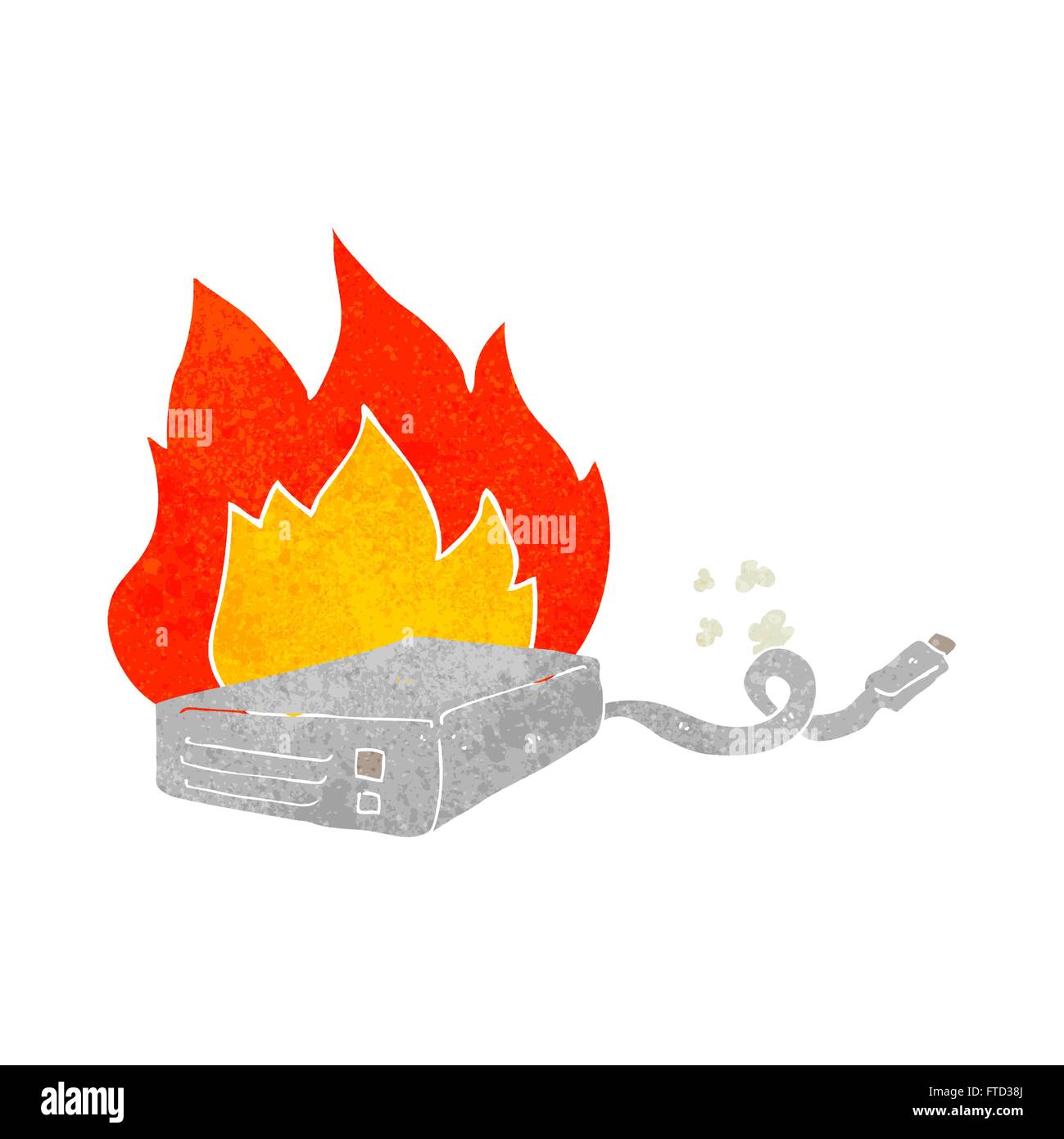 freehand drawn retro cartoon computer hard drive burning Stock Vector ...