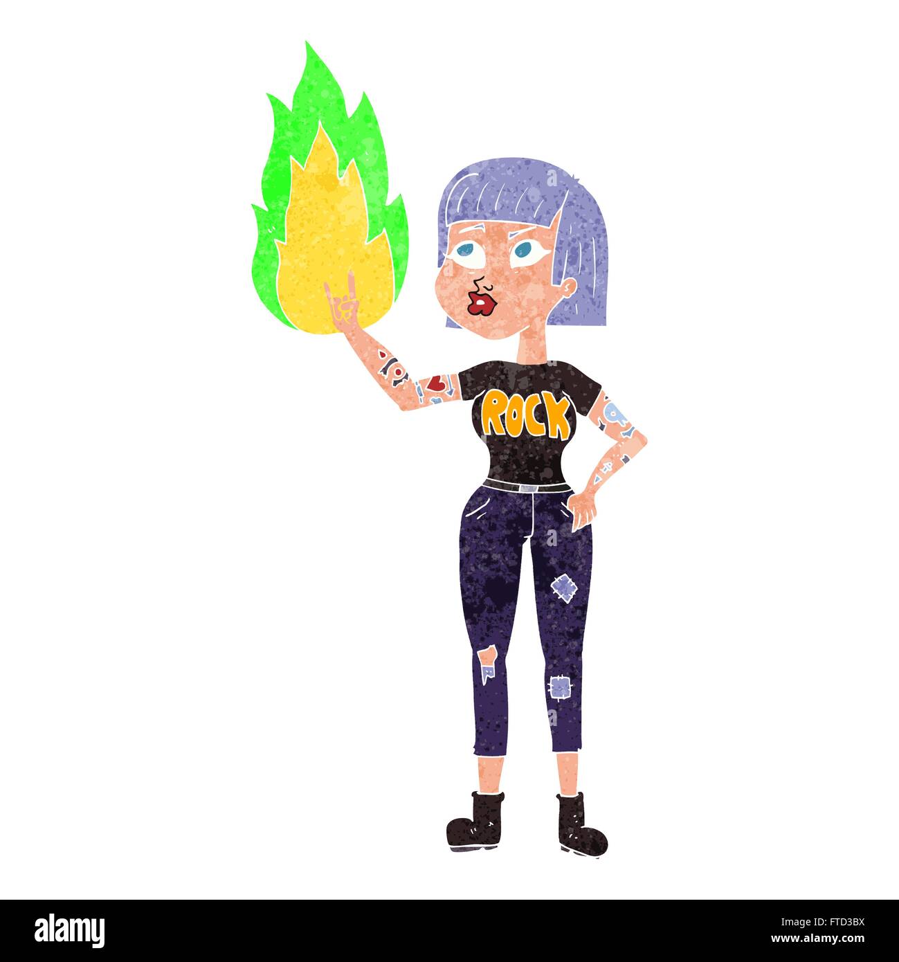 freehand drawn retro cartoon rock girl Stock Vector Image & Art - Alamy