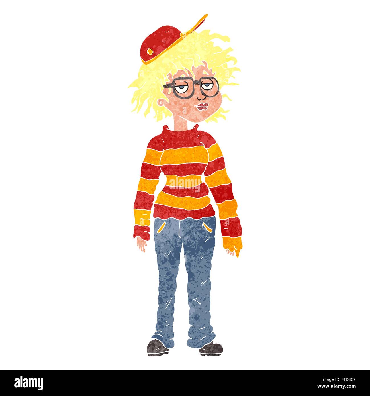 freehand drawn retro cartoon geeky girl Stock Vector Image & Art - Alamy