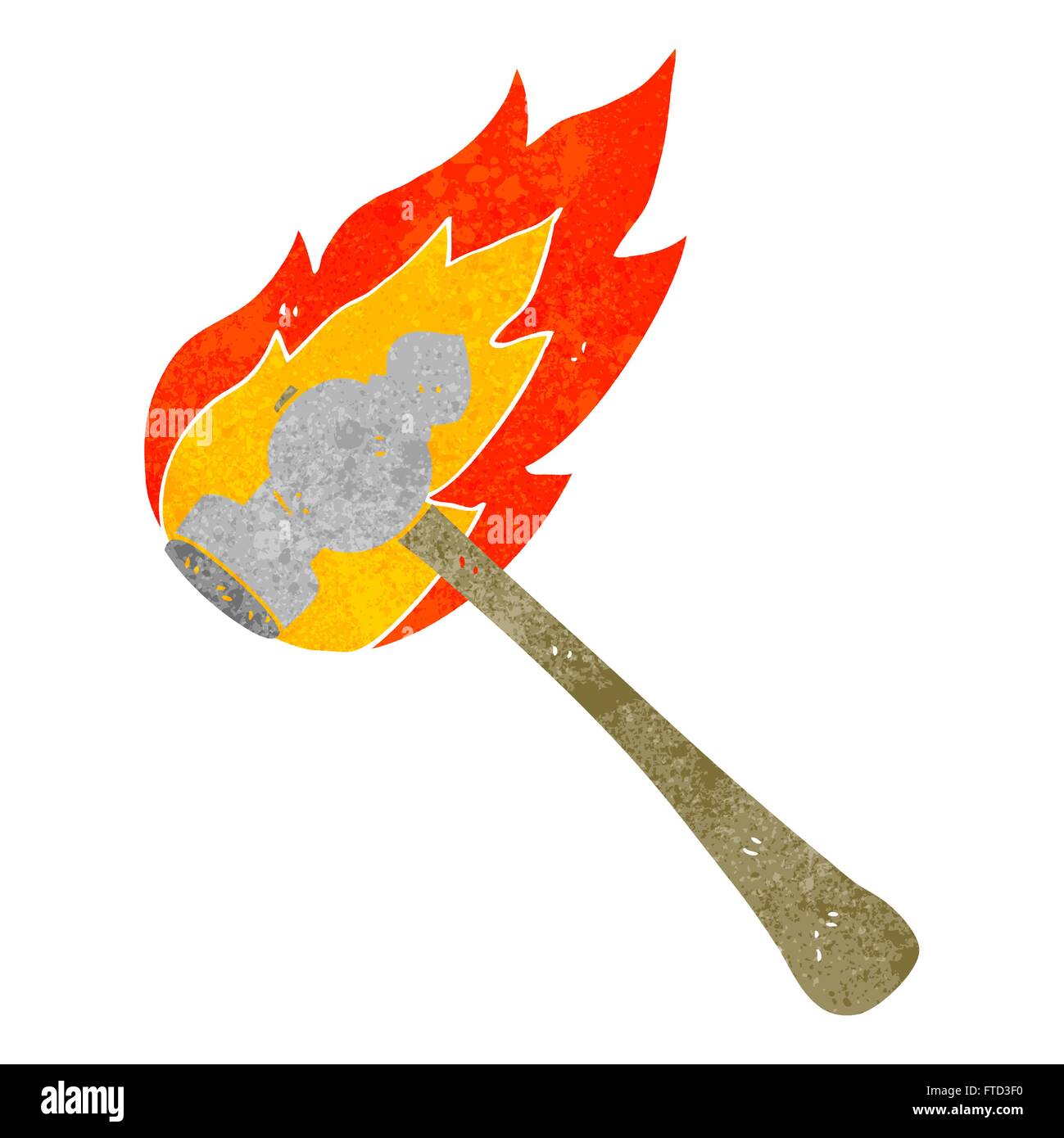 freehand drawn retro cartoon flaming hammer Stock Vector Image & Art ...