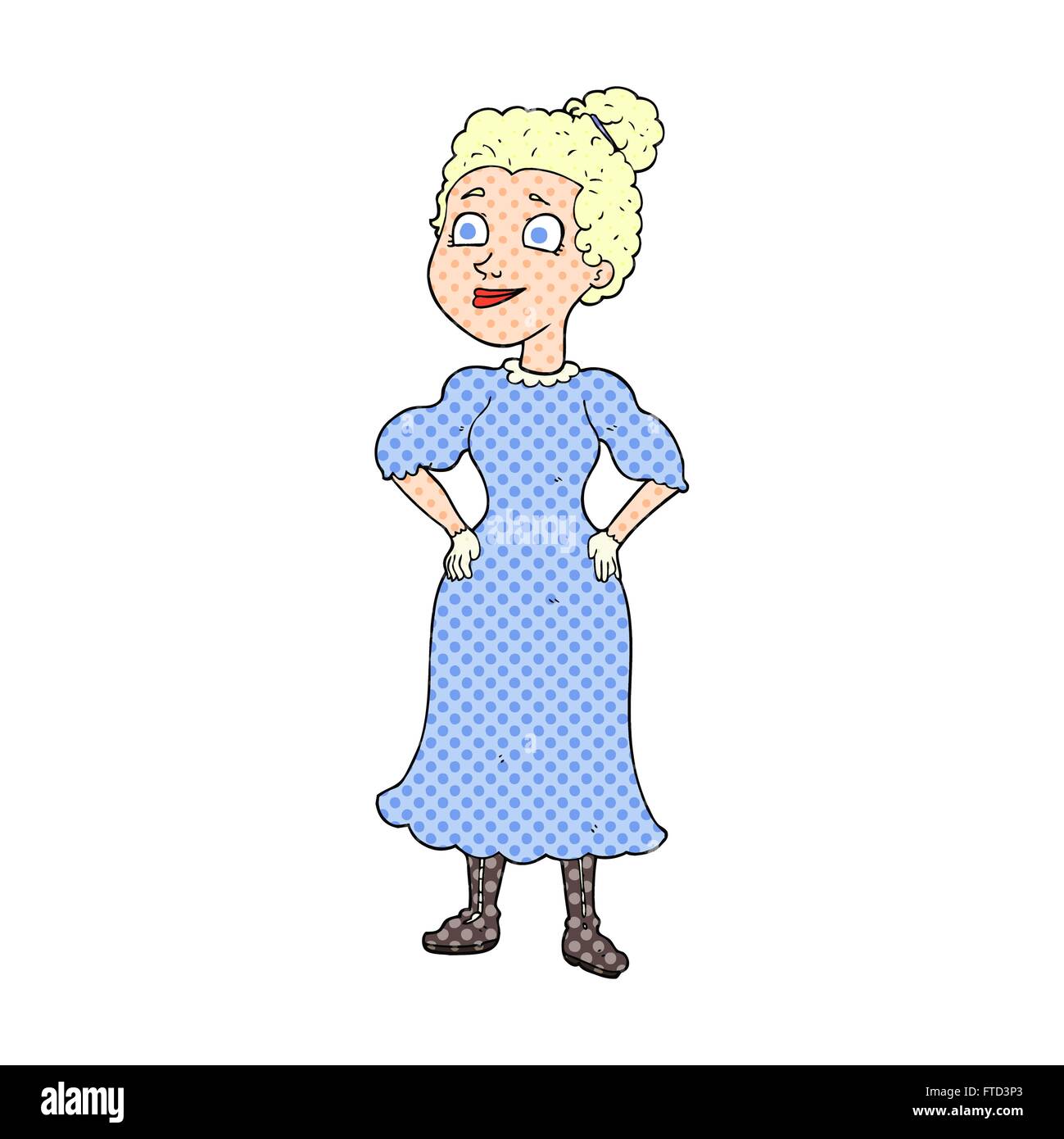 freehand drawn cartoon victorian woman in dress Stock Vector Image ...