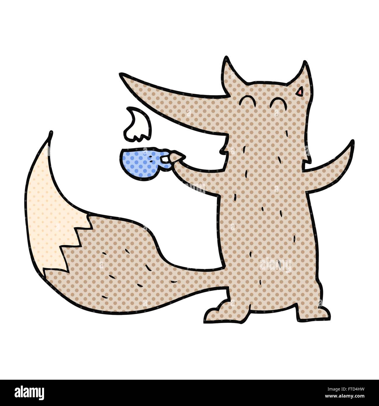 freehand drawn cartoon wolf with coffee cup Stock Vector Image & Art ...