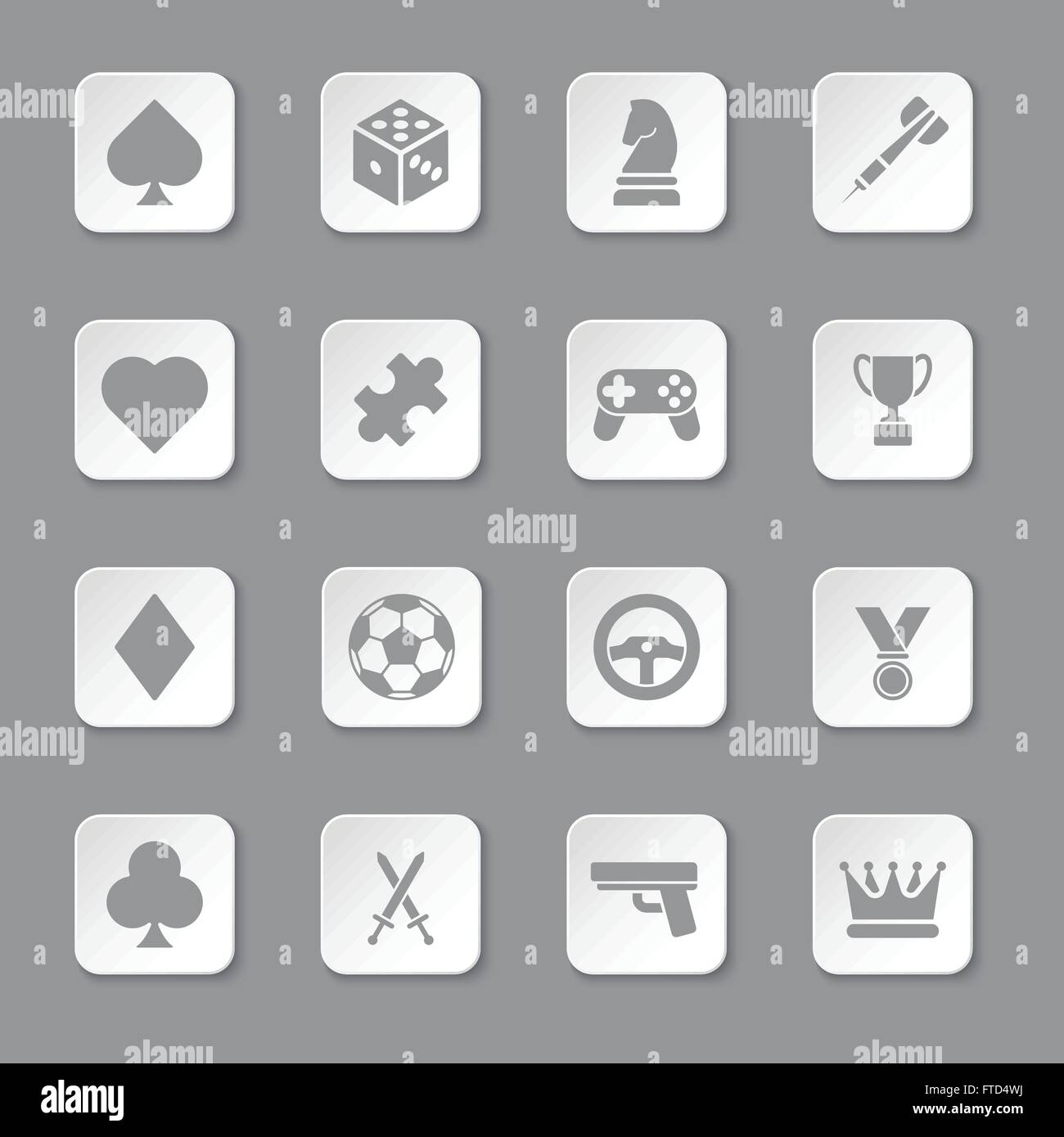 [EPS10] gray flat game icon set on rounded rectangle button for web, UI ...