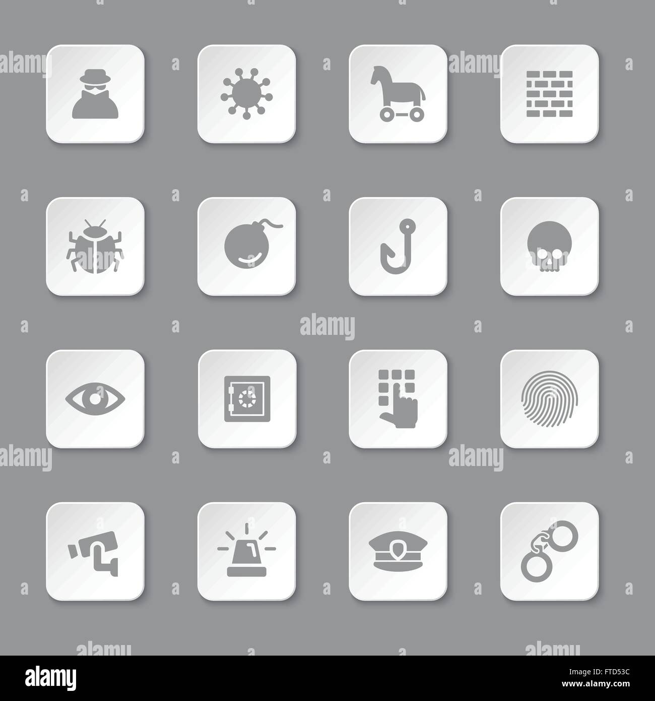 [EPS10] gray flat security icon set on rounded rectangle button for web ...
