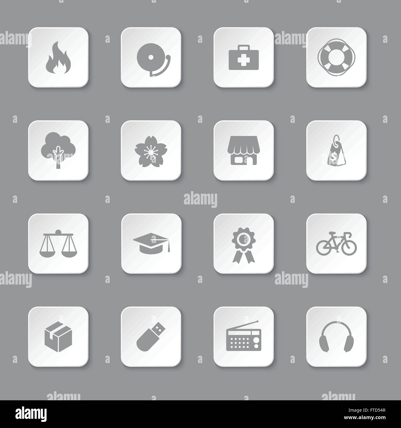 [EPS10] gray flat safety and miscellaneous icon set on rounded ...