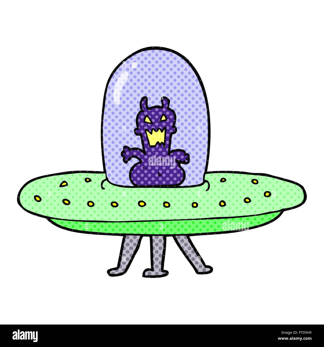 freehand drawn cartoon alien in flying saucer Stock Vector Image & Art ...