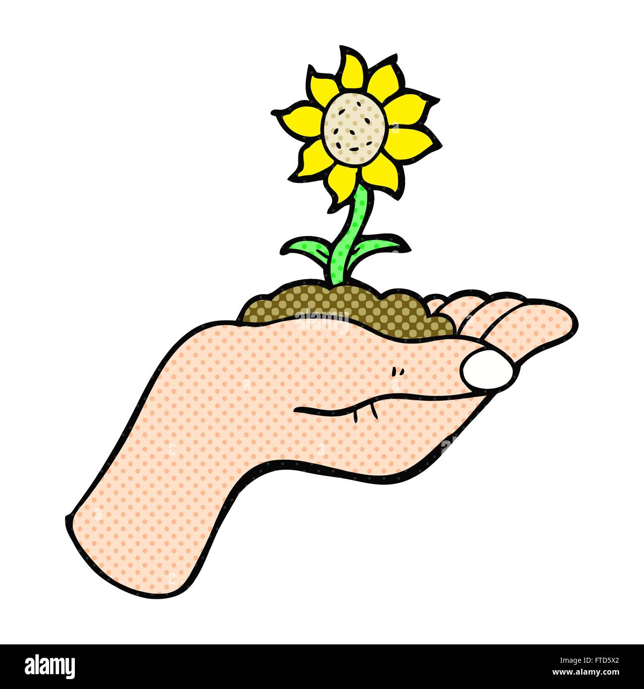freehand drawn cartoon flower growing in palm of hand Stock Vector ...