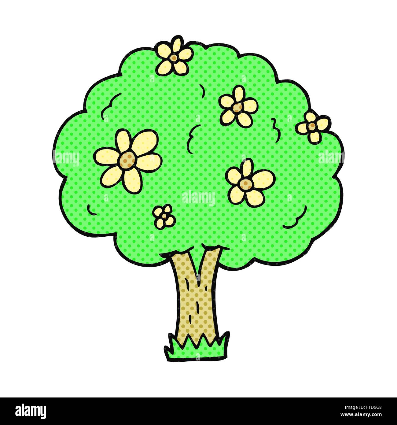 freehand drawn cartoon tree with flowers Stock Vector Image & Art - Alamy