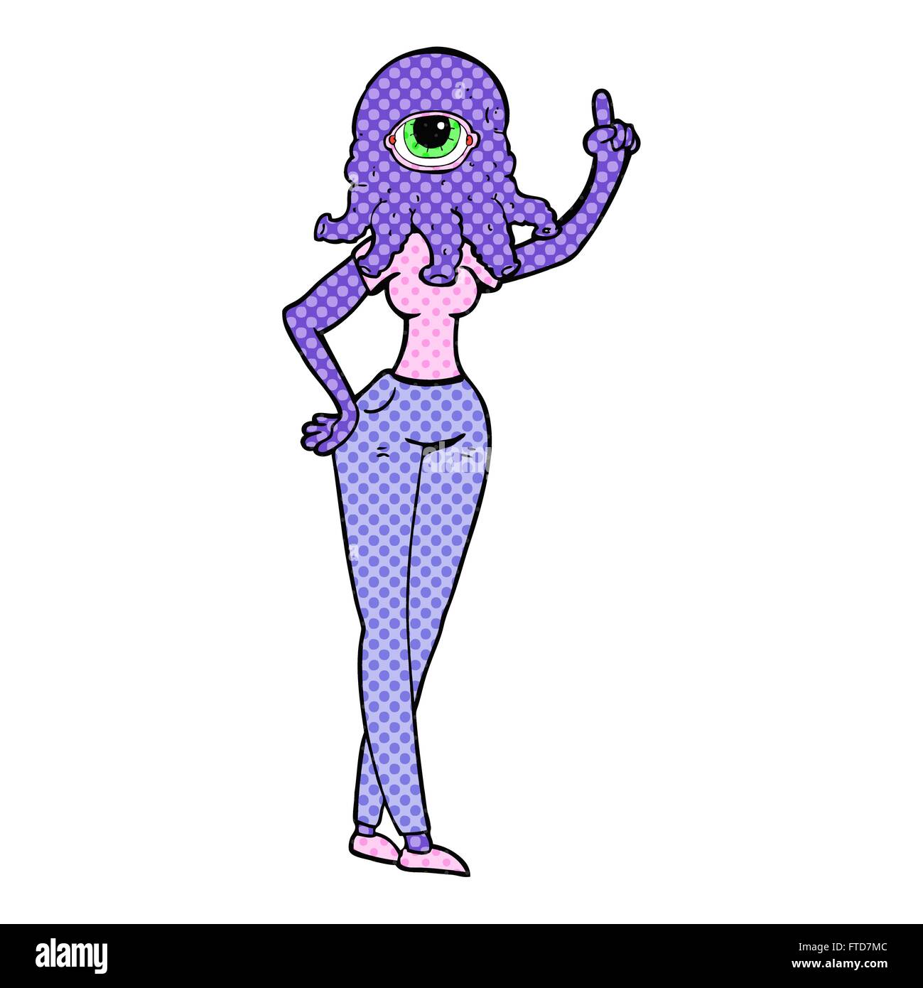 freehand drawn cartoon female alien with raised hand Stock Vector Image ...